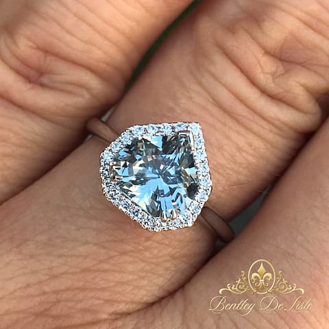 Aqua Blue Sapphire Diamond Halo Ring - Bentley De Lisle