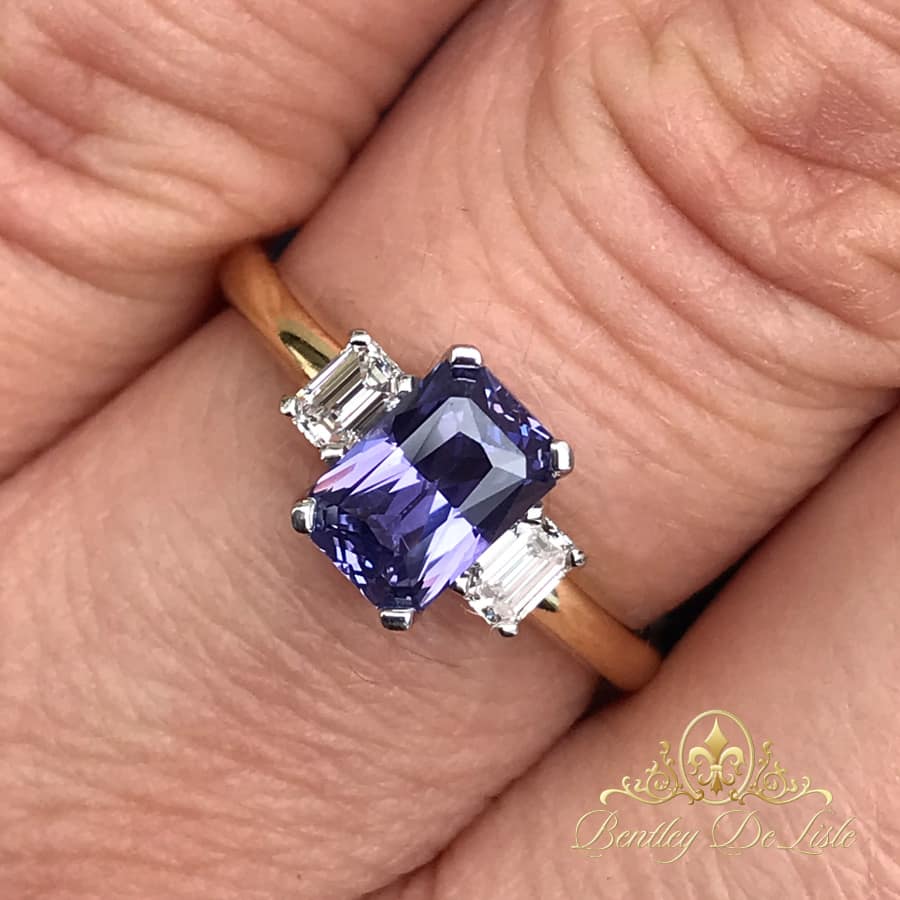 Violet Emerald Cut Sapphire Ring - Bentley De Lisle